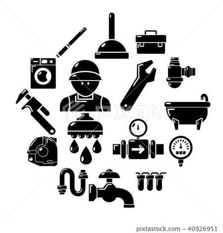 Plumber symbols icons set, simple style - Stock Illustration [40926951 ...