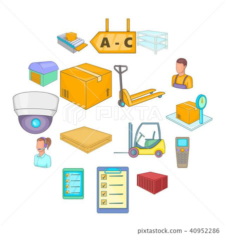 Warehouse store icons set, cartoon style - Stock Illustration [40952286 ...