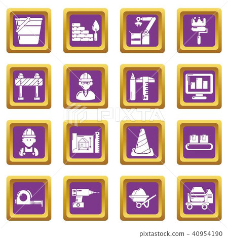 Building process icons set purple square vector - Stock Illustration ...