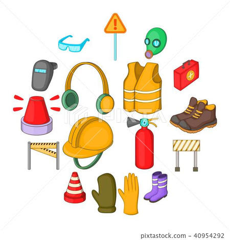 Safety work icons set, cartoon style - Stock Illustration [40954292 ...