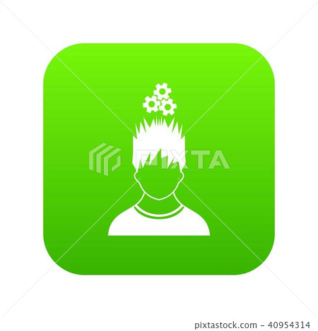 Man with metal gears over head icon digital green - Stock Illustration ...
