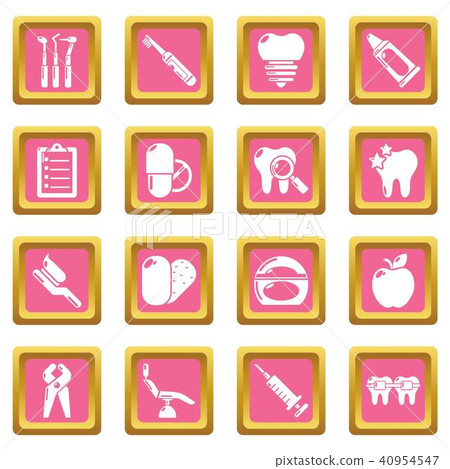 Stomatology dental icons set pink square vector - Stock Illustration ...
