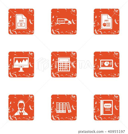 Computer documentation icons set, grunge style - Stock Illustration ...