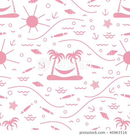 Cute seamless pattern with fish, island with palm - Stock Illustration ...