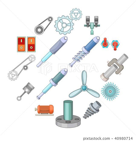 Mechanism parts icons set, cartoon style - Stock Illustration [40980714 ...