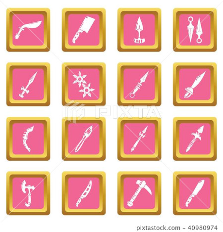 Steel arms items icons set pink square vector - Stock Illustration ...