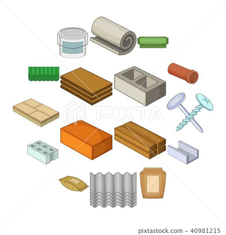 Building material icons set, cartoon style - Stock Illustration ...
