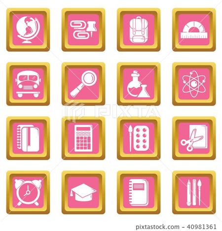 School education icons set pink square vector - Stock Illustration ...