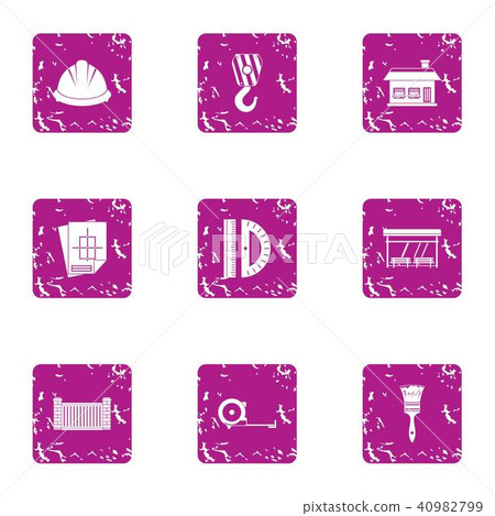 Building protection icons set, grunge style - Stock Illustration ...