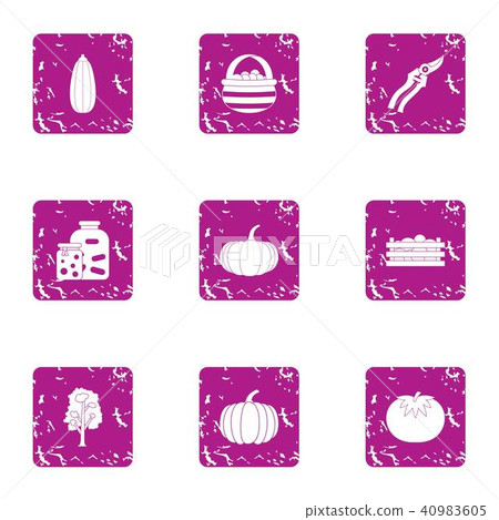 Autumn harvest icons set, grunge style - Stock Illustration [40983605 ...