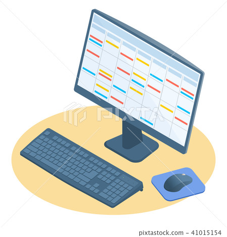 Flat isometric illustration of desk computer - Stock Illustration ...