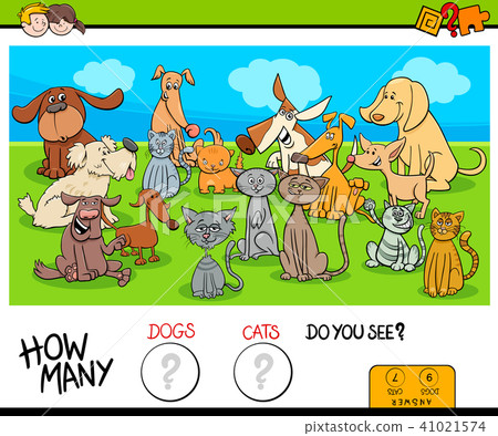 counting cats and dogs educational game - Stock Illustration [41021574 ...
