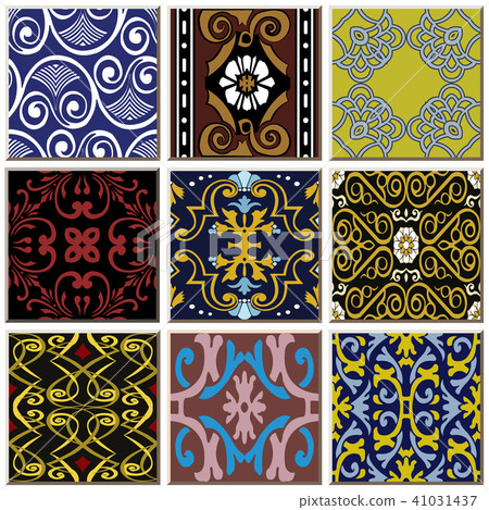 Oriental antique retro ceramic tile pattern set - Stock Illustration ...