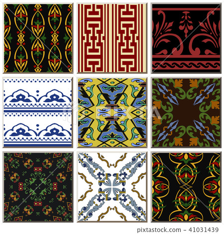 Oriental antique retro ceramic tile pattern set - Stock Illustration ...