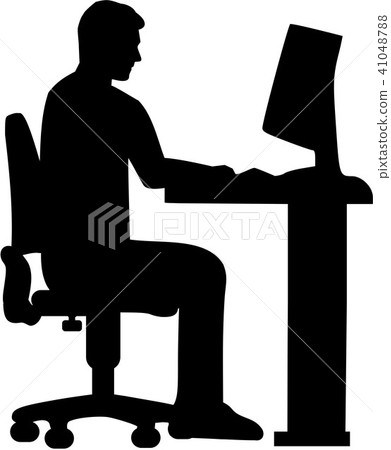 Programmer sitting on a computer silhouette - Stock Illustration ...