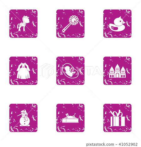 Children beginning icons set, grunge style - Stock Illustration ...