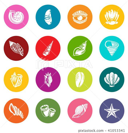 Tropical sea shell icons set colorful circles... - Stock Illustration ...