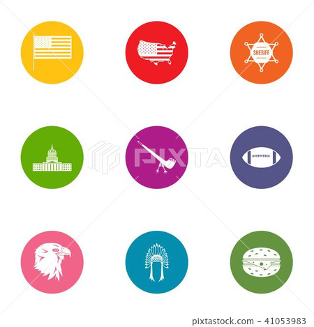 American way of life icons set, flat style - Stock Illustration ...