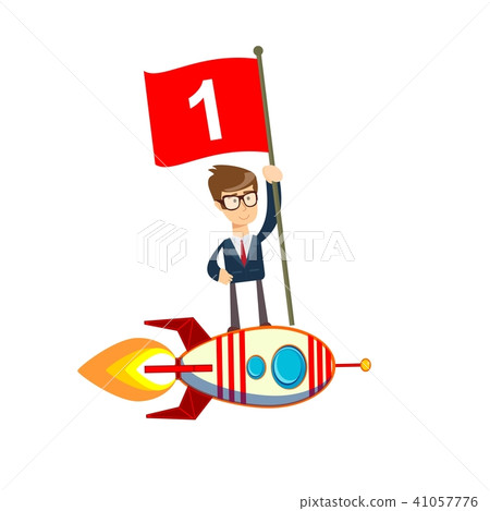 Happy businessman holding number one flag... - Stock Illustration ...