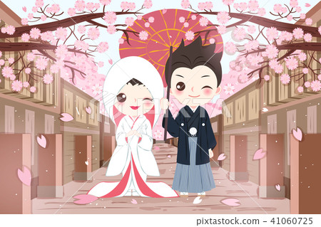 cartoon japanese wedding couple - Stock Illustration [41060725] - PIXTA