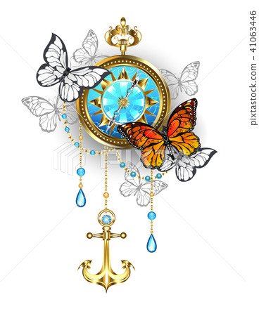 Compass with butterflies - Stock Illustration [41063446] - PIXTA