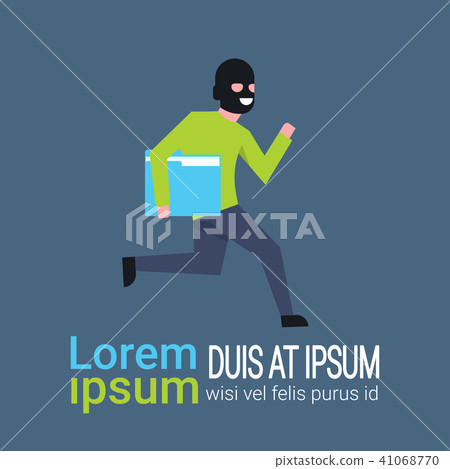 Man In Black Mask Tapped Folder Run Away Hacker... - Stock Illustration ...