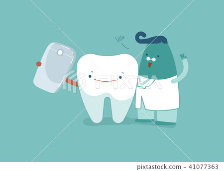 Tooth and Dentist selfie with smartphone together. - Stock Illustration ...