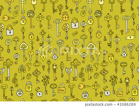 Keys collection, seamless pattern for your design - Stock Illustration ...