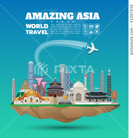 Asia famous Landmark paper art. Global Travel. - Stock Illustration ...