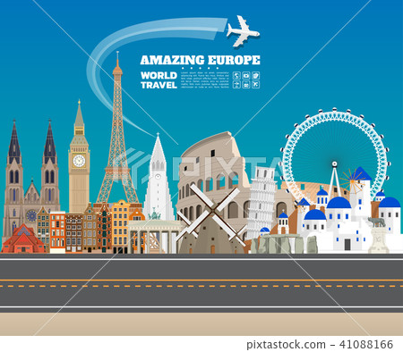 Europe famous Landmark paper art. Global Travel. - Stock Illustration ...