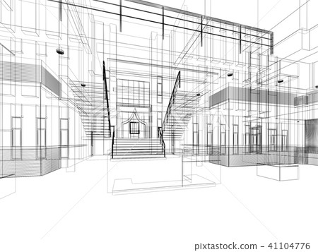 sketch design of interior hall, 3d rendering - Stock Illustration ...