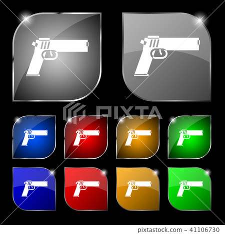 Gun icon sign. Set of ten colorful buttons with gl-插圖素材 [41106730 ...