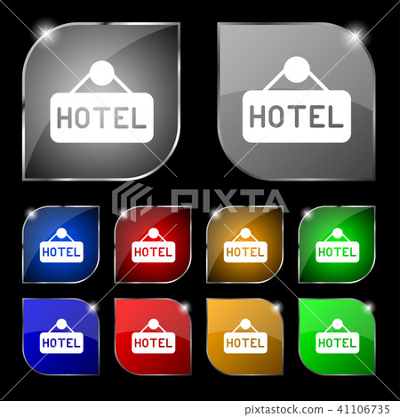 hotel icon sign. Set of ten colorful buttons with - Stock Illustration ...