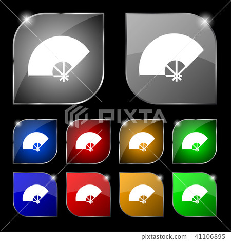 Fan icon sign. Set of ten colorful buttons with gl - Stock Illustration ...