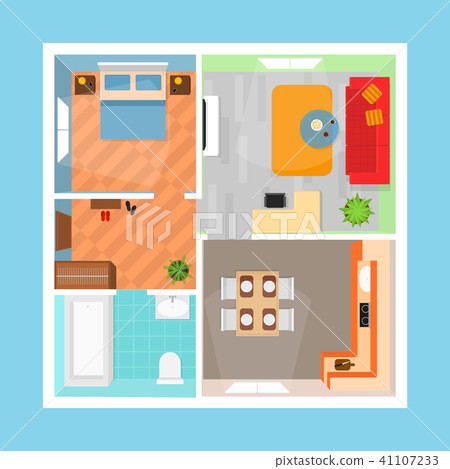 Cartoon Apartment Floor Plan Top View Card...-插圖素材 [41107233] - PIXTA圖庫