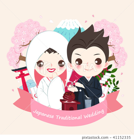 cartoon japanese wedding couple - Stock Illustration [41152335] - PIXTA
