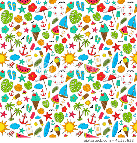 summer elements - seamless pattern. Vector. - Stock Illustration [41153638] - PIXTA