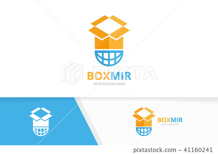 Vector box and planet logo combination. Package... - Stock Illustration ...