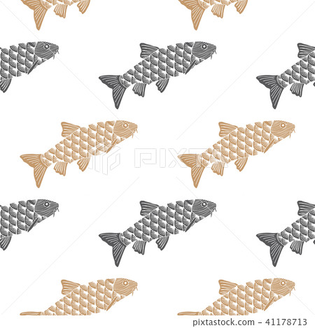 Fish hand drawn pattern. Salmon, gray and beige - Stock Illustration ...