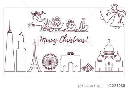 Santa Claus in sleigh flying over buildings - Stock Illustration ...
