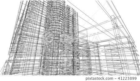 Abstract 3D building wireframe. Illustration. - Stock Illustration ...