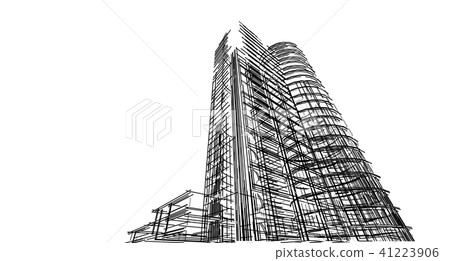 Abstract 3D building wireframe. Illustration. - Stock Illustration ...
