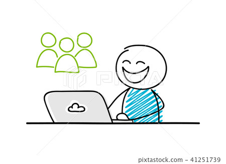 Funny stickman working on laptop. Vector. - Stock Illustration ...