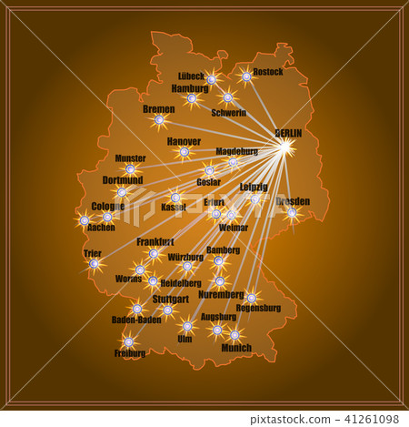 Map of Germany with cities in night. Illustration. - Stock Illustration ...