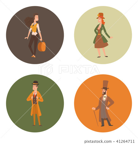 Vintage victorian cartoon gents retro people...-插圖素材 [41264711] - PIXTA圖庫