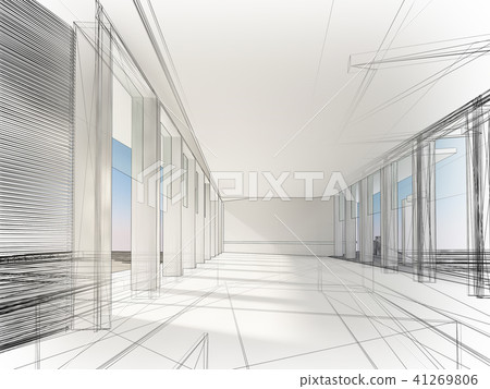 sketch design of interior hall, 3d rendering-插圖素材 [41269806] - PIXTA圖庫