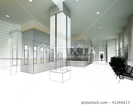 sketch design of interior hall, 3d rendering - Stock Illustration ...