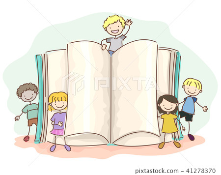 Stickman Kids Book Open Illustration - Stock Illustration [41278370 ...