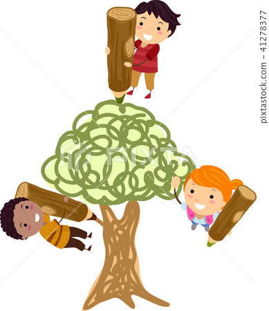Stickman Kids Draw Tree Illustration - Stock Illustration [41278377 ...