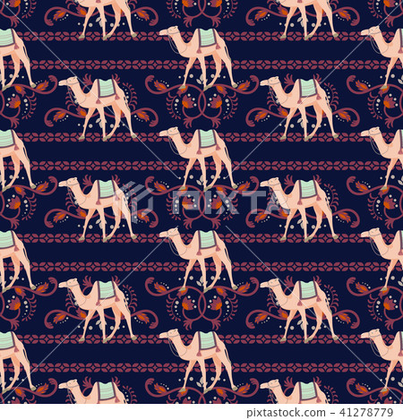 Vector seamless pattern with camels and... - Stock Illustration ...